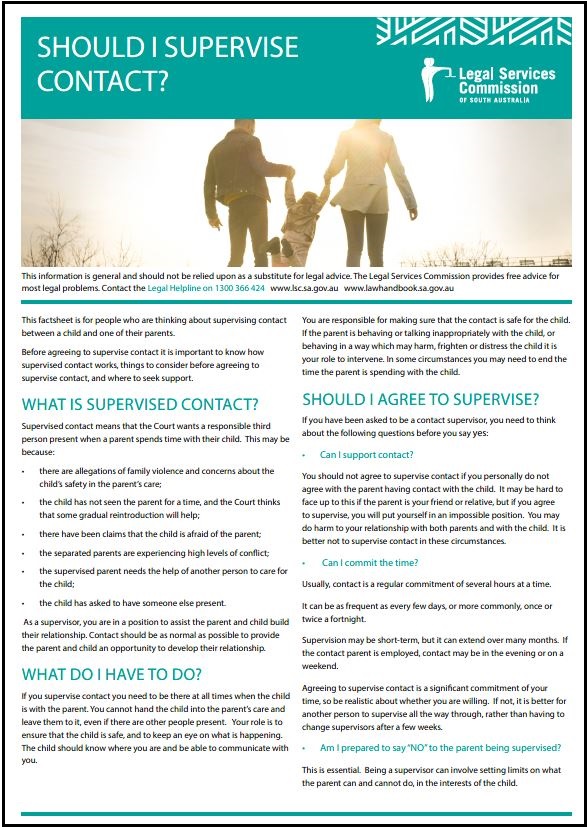 Should I Supervise Contact? Factsheet-Legal Services Commission of SA